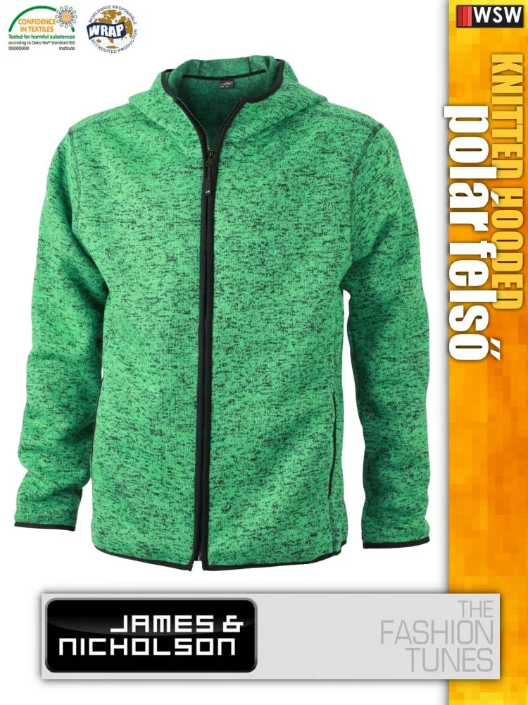 James & Nicholson KNITTED HOODIE férfi prémium polár pulóver